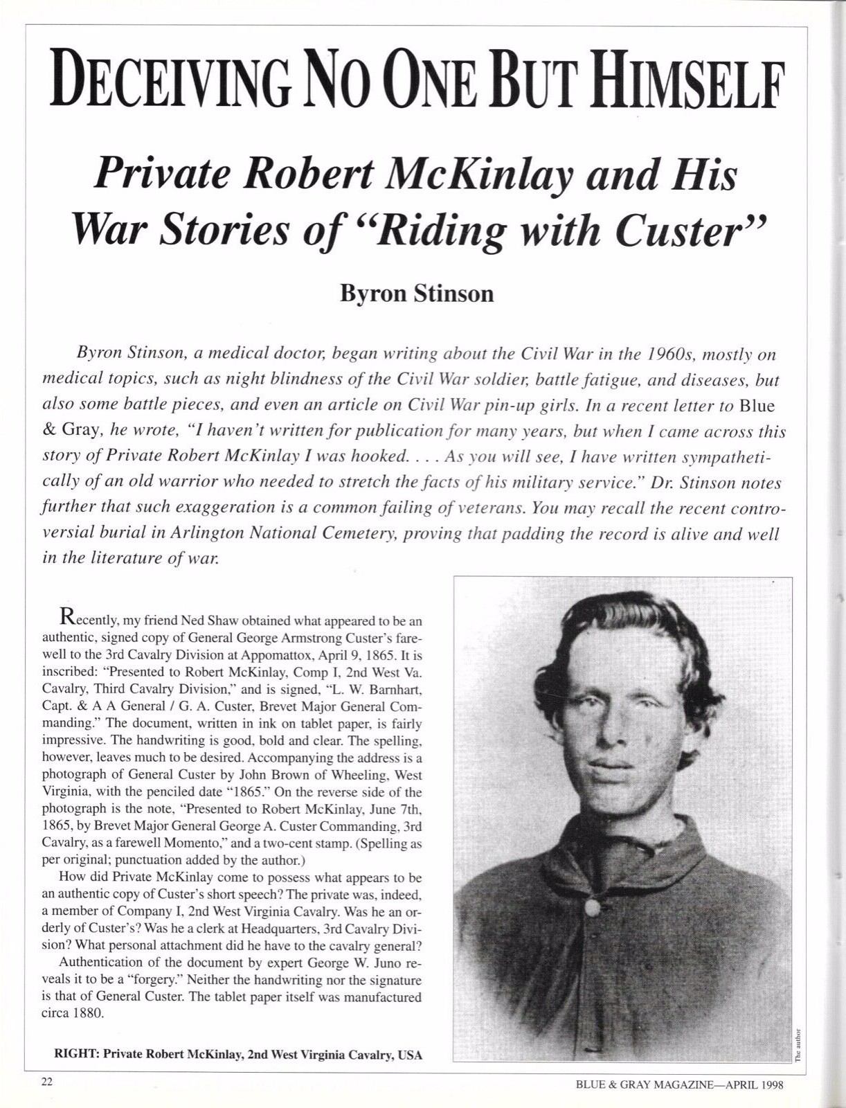 Blue & Gray V15N4 John Hunt Morgan Buffington Island Ohio River Custer ...