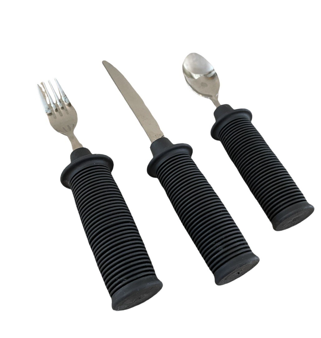 Utensils Handicap Fork Spoon Knife Easy Grip Set Of 3 Soft Black ...