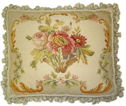18"x22" Handmade Wool Needlepoint Petit Point Rose Medallion Pillow ...