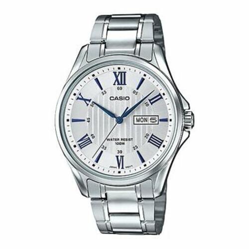 Casio Men's Stainless Silver tone Blue Roman numeral Watch - MTP-1384D ...