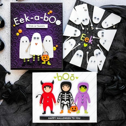 Halloween Ghost Boo!, Skeleton, and Kid Trick or Treat Costumes Cutting ...