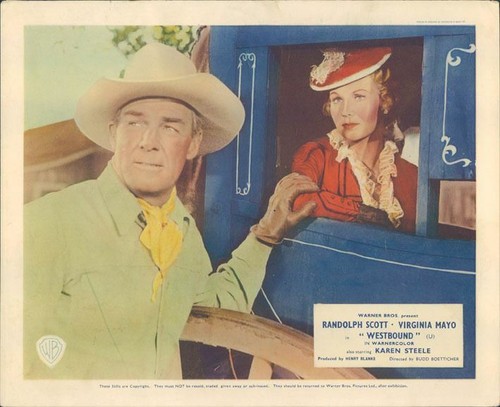 WESTBOUND RANDOLPH SCOTT VIRGINIA MAYO KAREN STEELE ORIGINAL LOBBY CARD ...
