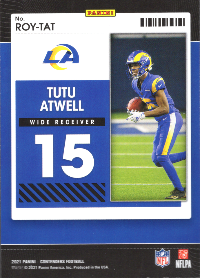 2021 Panini Contenders Tutu Atwell #ROY-TAT Los Angeles Rams Rookie of ...