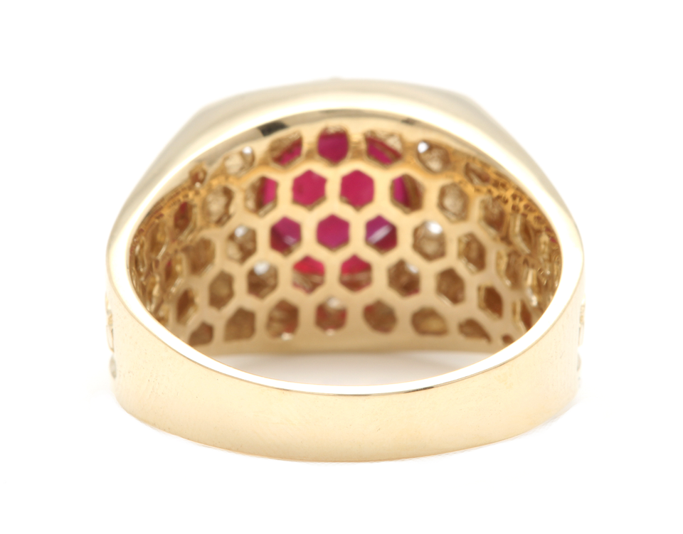 5.00Ct Natural Red Ruby and Diamond 10K Solid Yellow Gold Men's Ring ...