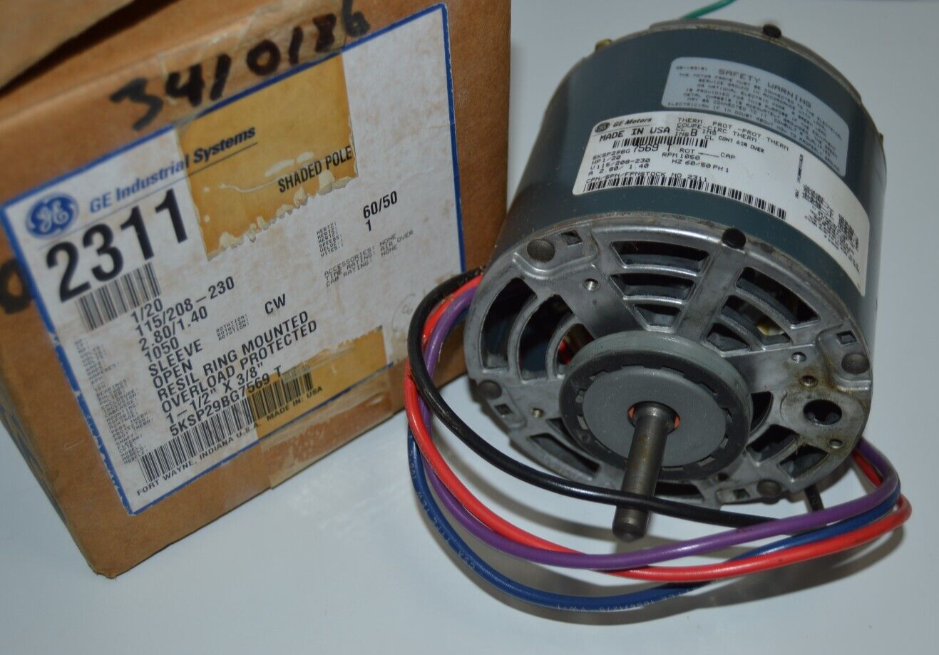 GE 5KSP29BG7569T 1/20 HP 1050 RPM, 115/208-230V Motor CPN 2311 ...