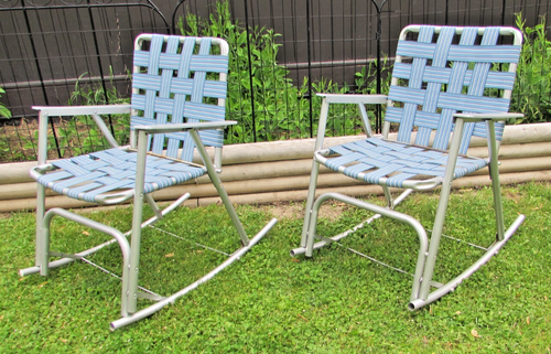 VTG PAIR ALUMINUM WEBBED ROCKING LAWN CHAIRS PATIO / CAMPING VGC | eBay