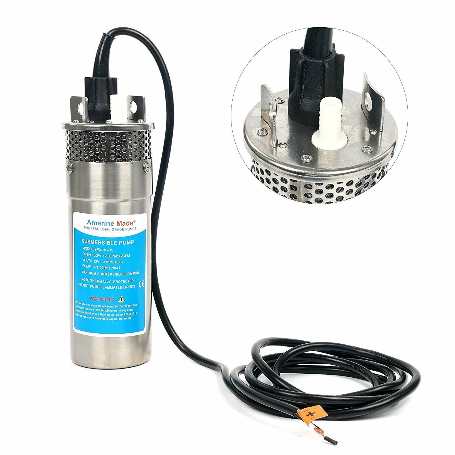 Amarine Made 12V DC 3.2GPM Submersible Solar Battery Deep Well Water ...