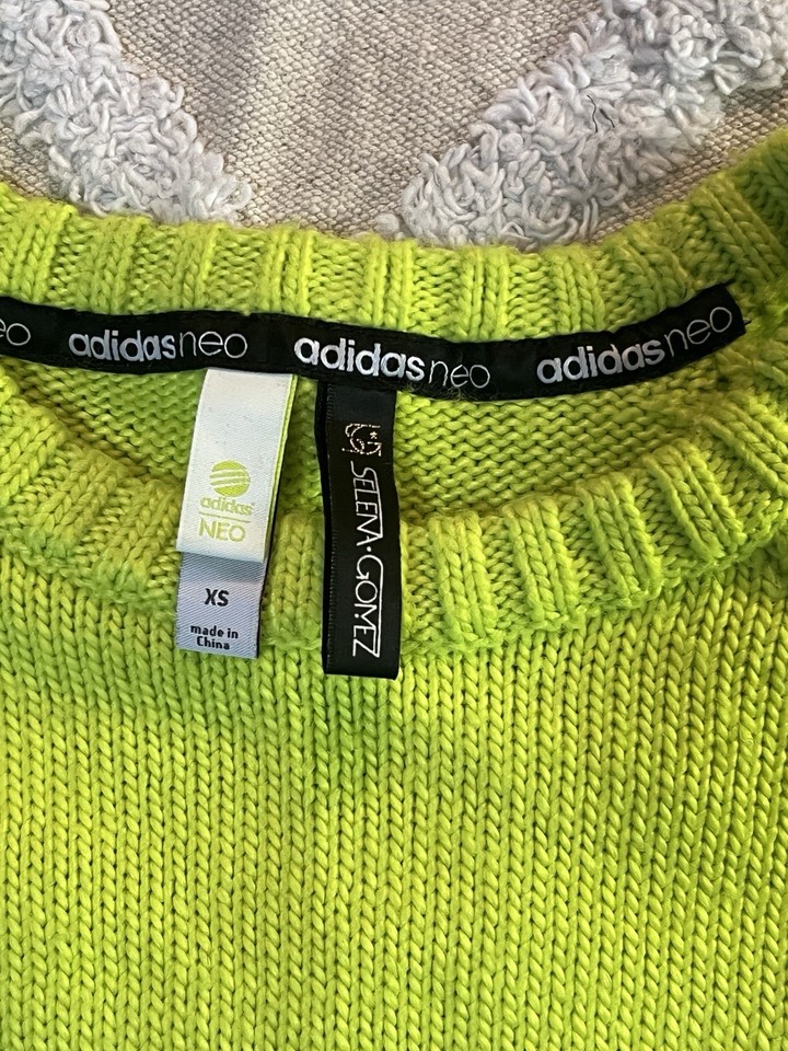 Adidas Neo by Selena Gomez Lime Green Cut Out Sleeve Cropped Sweater ...