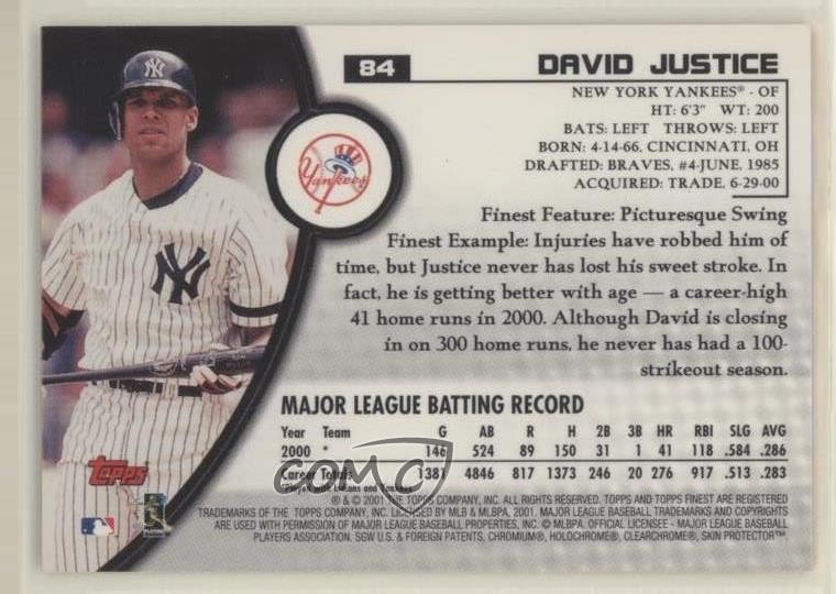 2018 Topps /32 David Justice (2001 Toipps Finest) #01TF-84 Auto | eBay