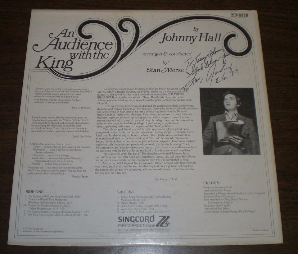 An Audience With The King Johnny Hall~AUTOGRAPHED~1974 Christian Gospel~VG++ LP | eBay