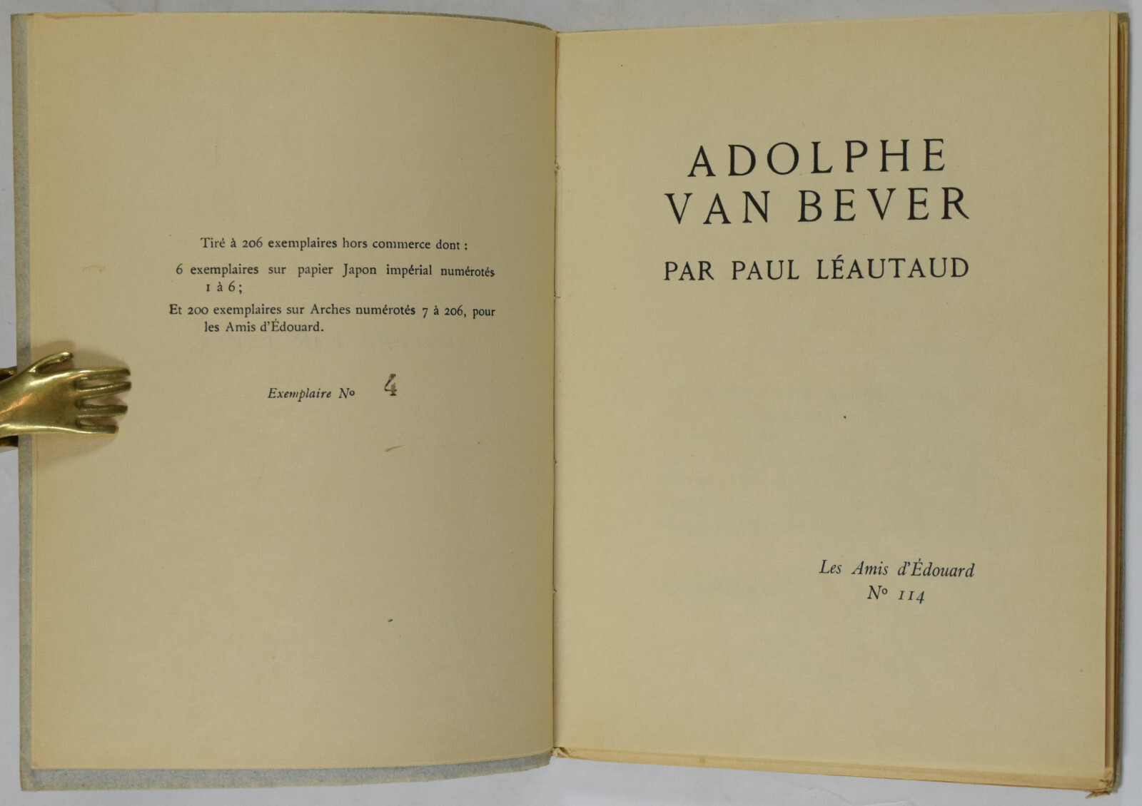 LÉAUTAUD, P. Adolphe Van Bever. Les Amis d'Édouard N° 114. Éd. O ...