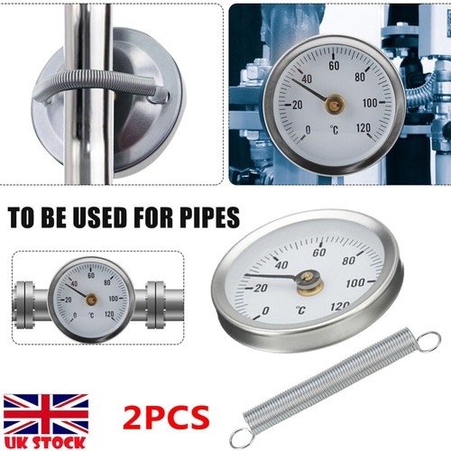 2x Pipe Thermometer Temperature Gauge Clip On Spring 0-120℃ 63mm Hot ...
