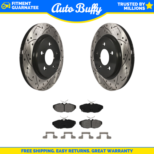 Rear Coated Drilled Slot Disc Brake Rotor Semi-Metallic Pad Kit For ...