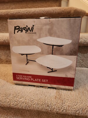 Parini Cookware 3 Tier Square Serving Plate Set Buffet Serving Small ...