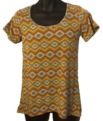 Lularoe graphic x small short sleeve tee shirt brown blue extra small ...