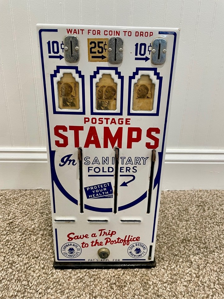 1950s Vintage Stamp Vending Machine Post Office Stamp Dispenser NO KEY ...