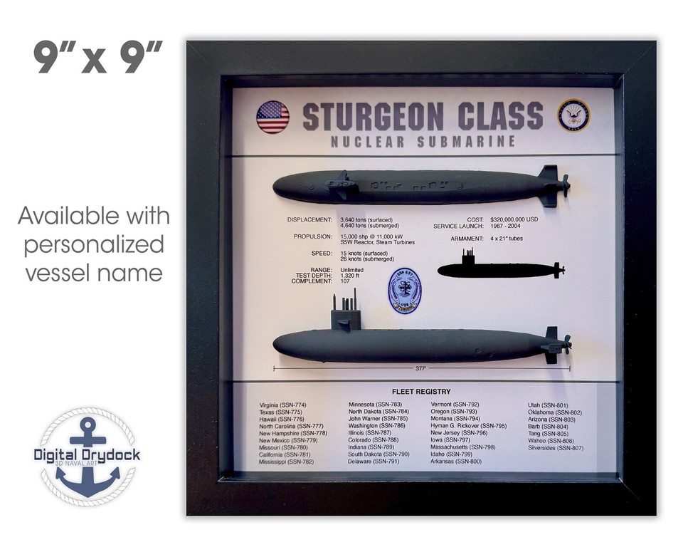 Sturgeon Class Submarine Shadow Display Box, 9" x 9", Black | eBay