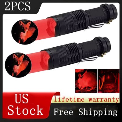 2PCS Red Light LED Flashlight Zoomable Torch Astronomy Night Vision ...