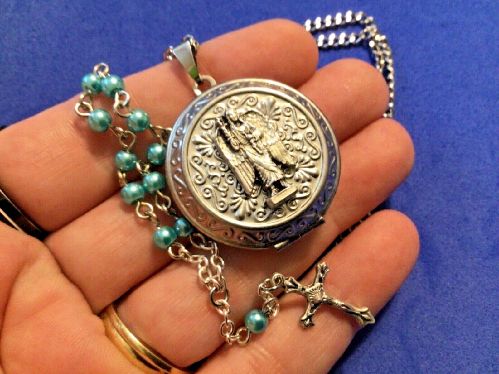 Handmade STAINLESS STEEL Archangel St MICHAEL Locket Necklace Rosary ...