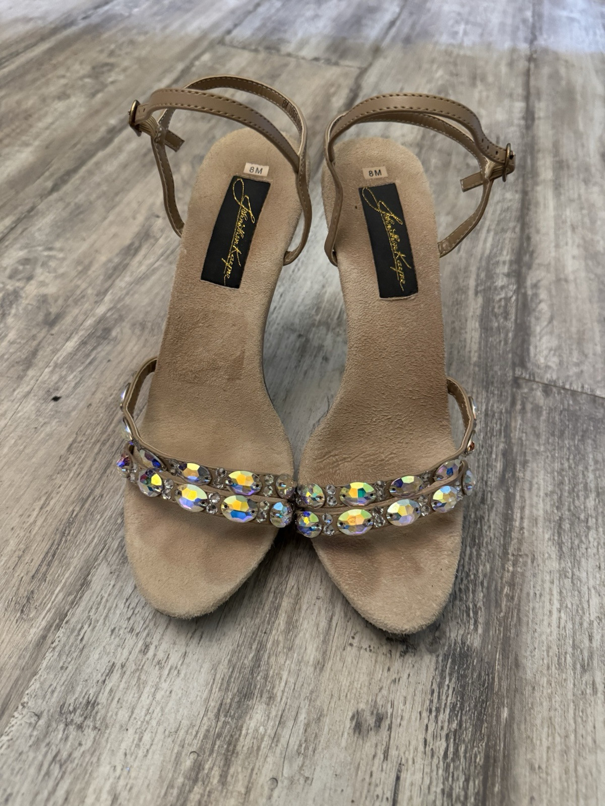 Jonathan Kayne AUSTRIA Taupe shoes Crystal Clear Heel… - Gem