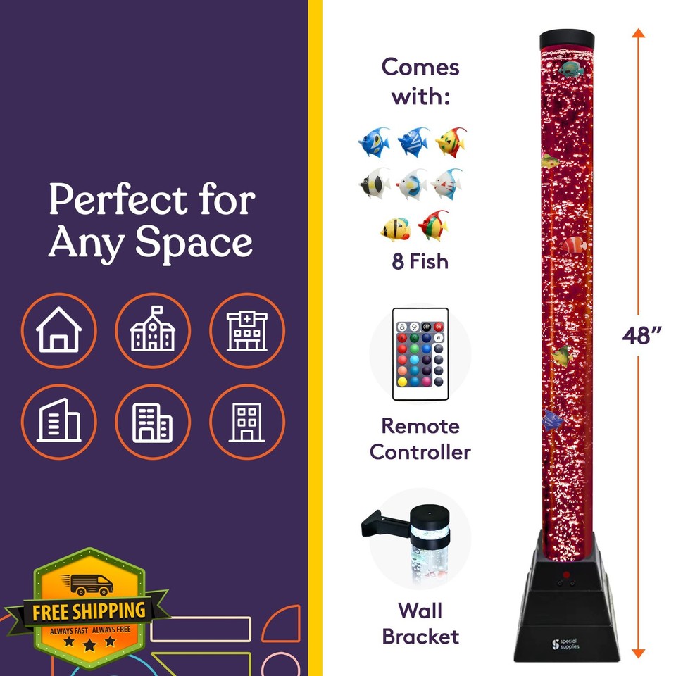 4ft Aquarium Bubble Fish Light Tube 16 Color LED Remote Control 8 Fish ...