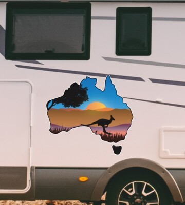 Large Australia Map sticker B with kangaroo Motorhome, Caravan 630 x ...