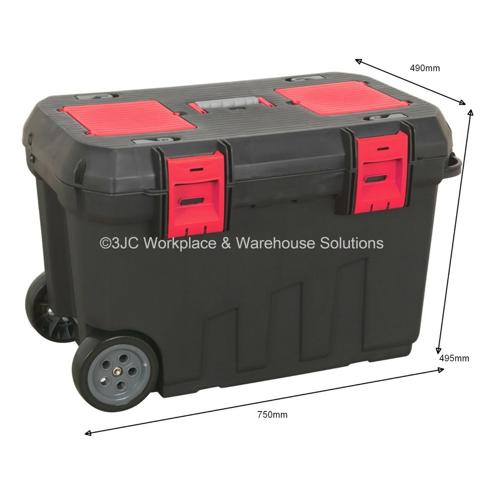 Extra Large Jumbo Mobile Heavy Duty Tool Storage Box with Wheels 75cm ...