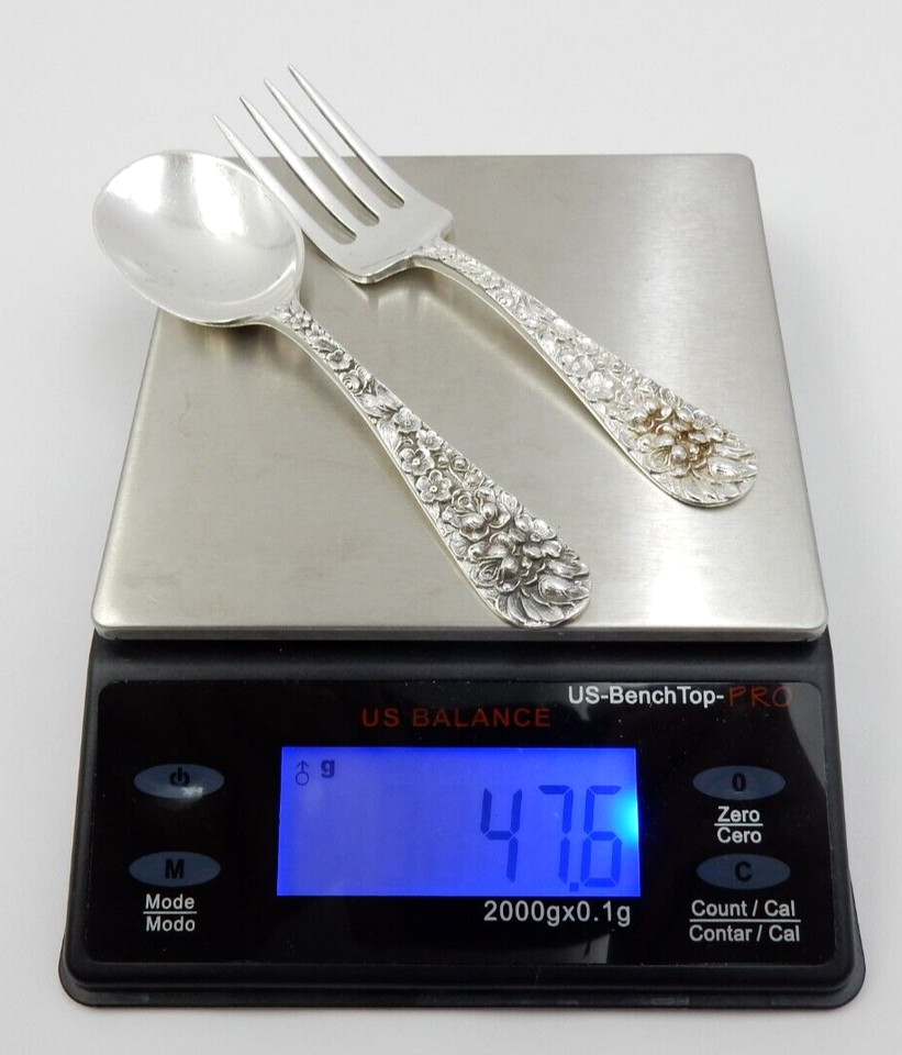 VINTAGE STIEFF STERLING SILVER ROSE PATTERN REPOUSSE BABY UTENCIL SET ...