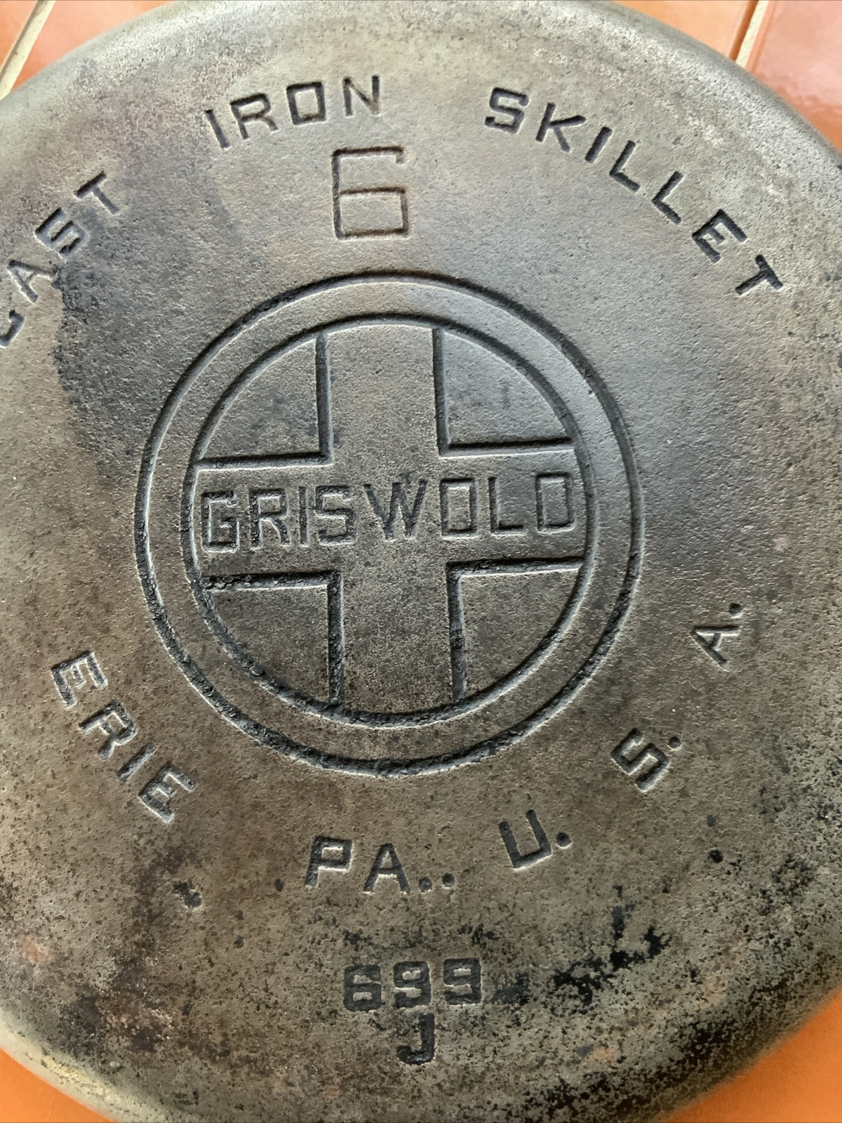 VTG Rare Griswold #6 Erie PA. Cast Iron Plated Skillet, Large Block ...
