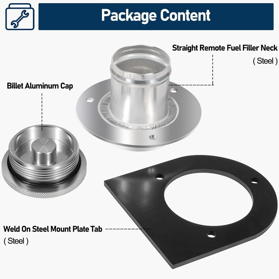 Aluminum 2" Fuel Tank Filler Neck Gas Cap And Weld-On Steel Bracket Kit ...