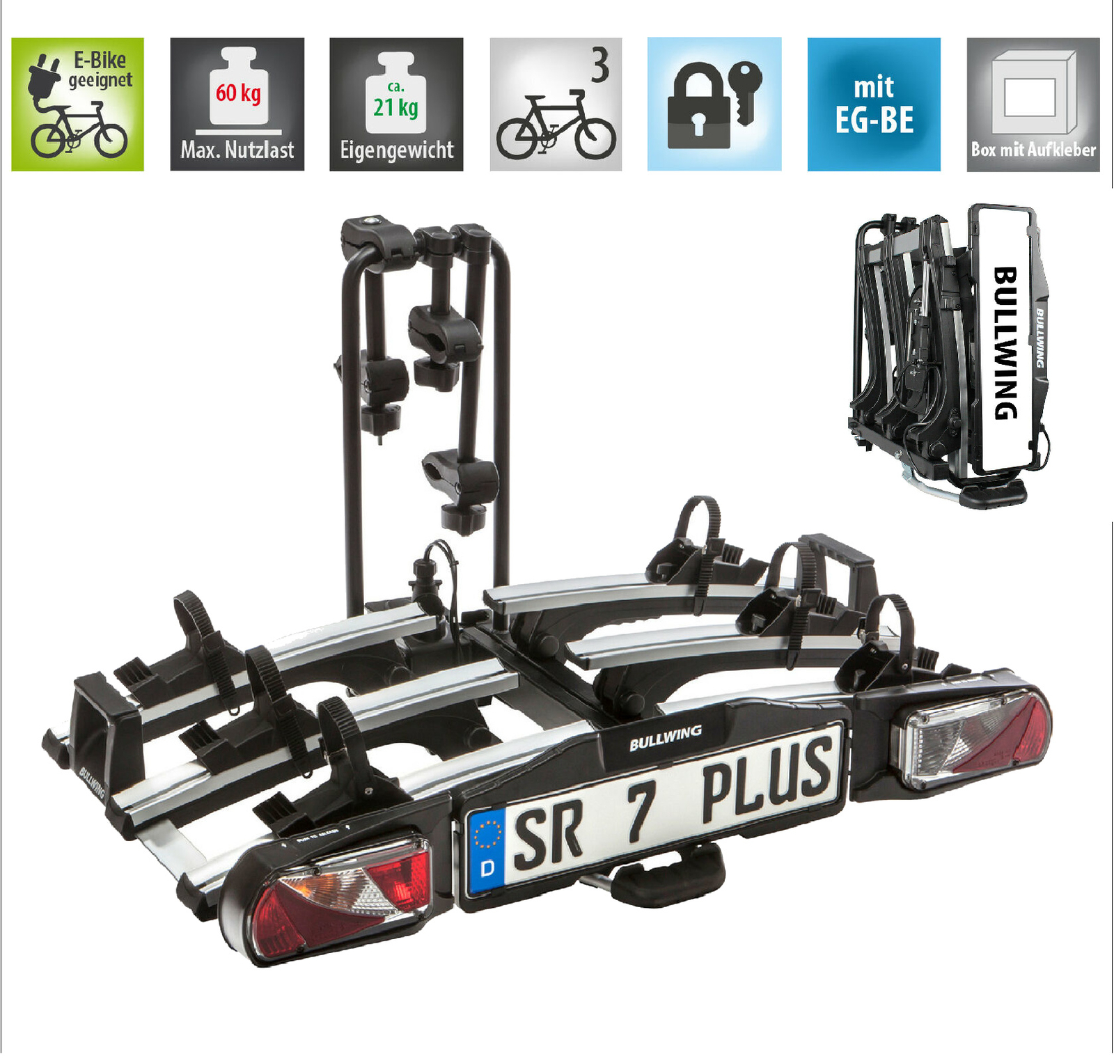 Bullwing SR7+ Fahrradträger für 3 Fahrräder Anhängerkupplung Heckträger klappbar | eBay