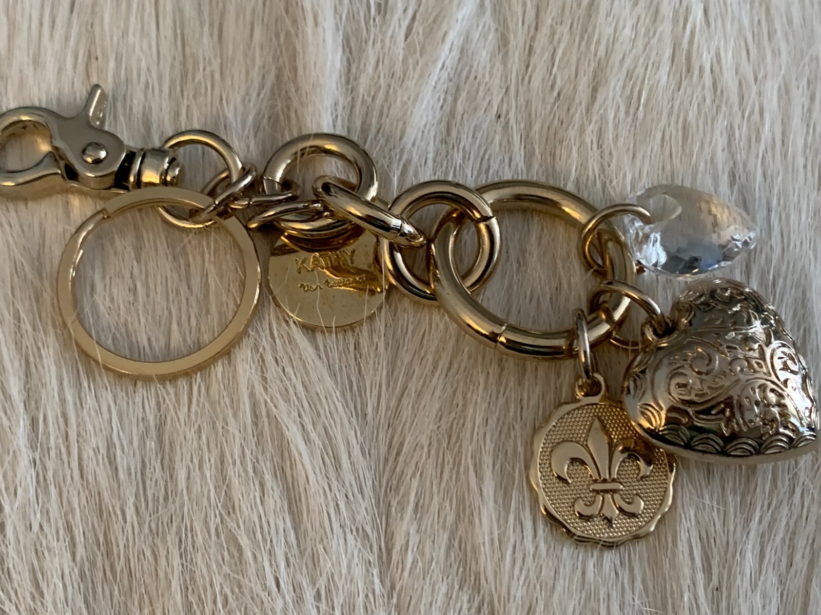 Kathy van Zeeland Silver Tone Heart Keychain Key Ring Fob w/ Charms Pre ...