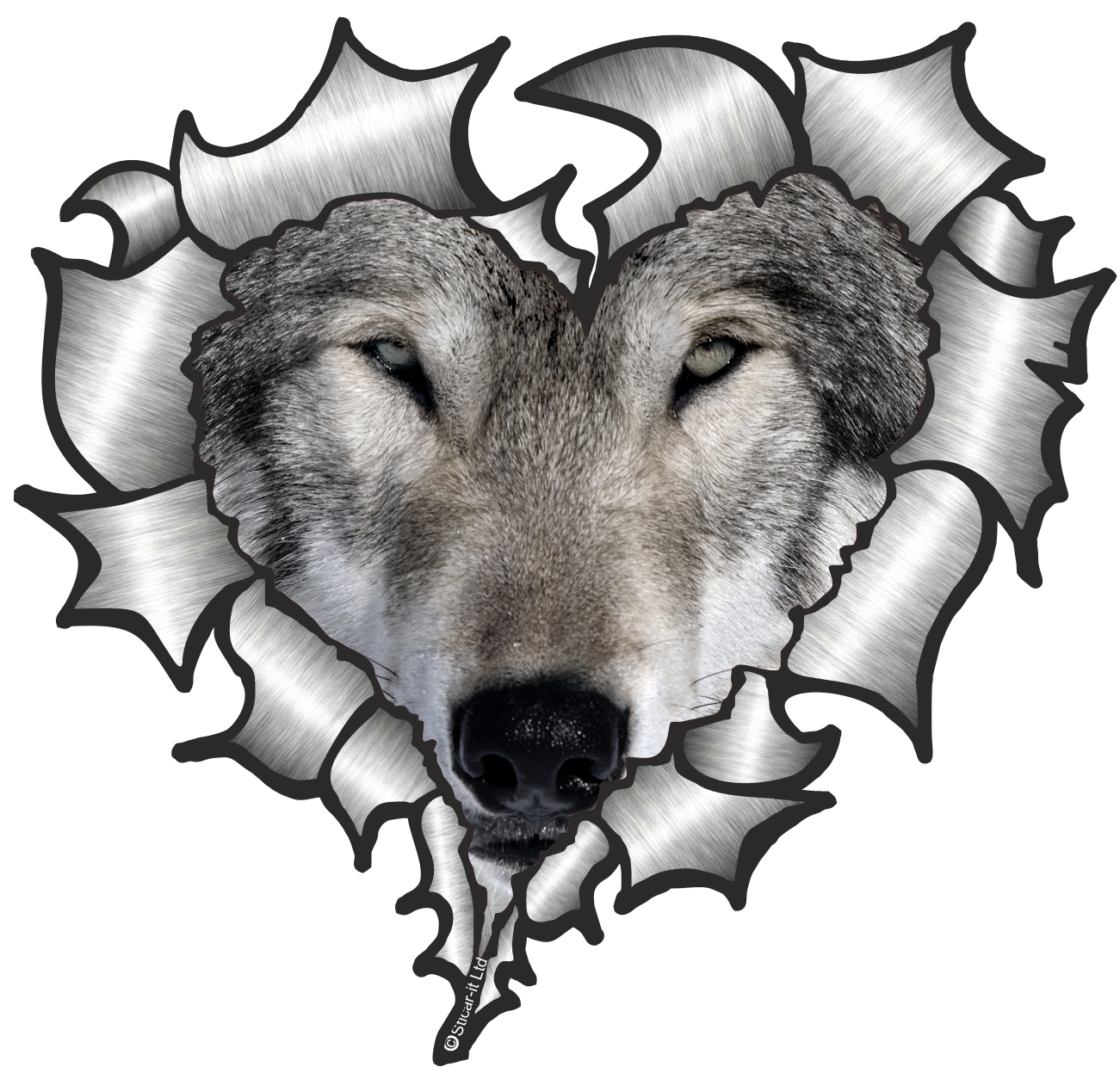 Ripped Torn Metal Look HEART With Wolf Wolves Face Eyes vinyl car ...