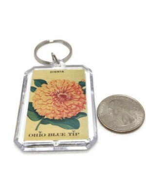Repurposed Vintage Matchbook Cover Ohio Blue Tip Zinnia Flower Keychain ...