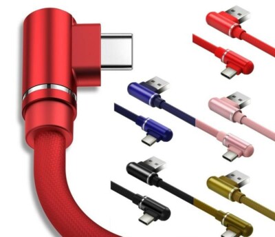 90 Degree Angle 6ft USB Cable For Apple and Type C Cable 2A Data Sync ...