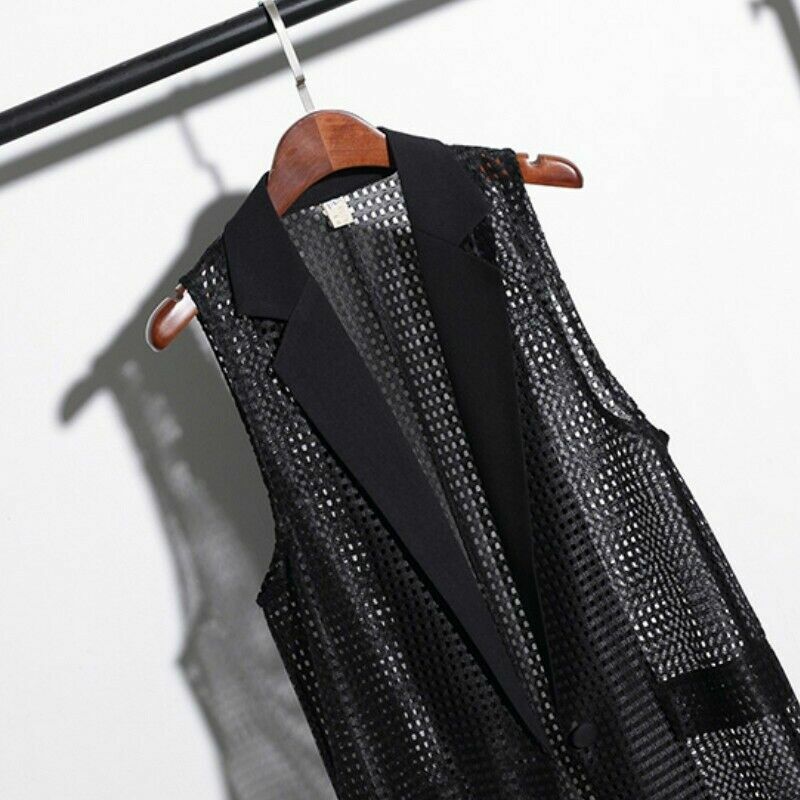 Plus Size Lady Long Waistcoat Mesh Sleeveless Coat Jacket Vests ...