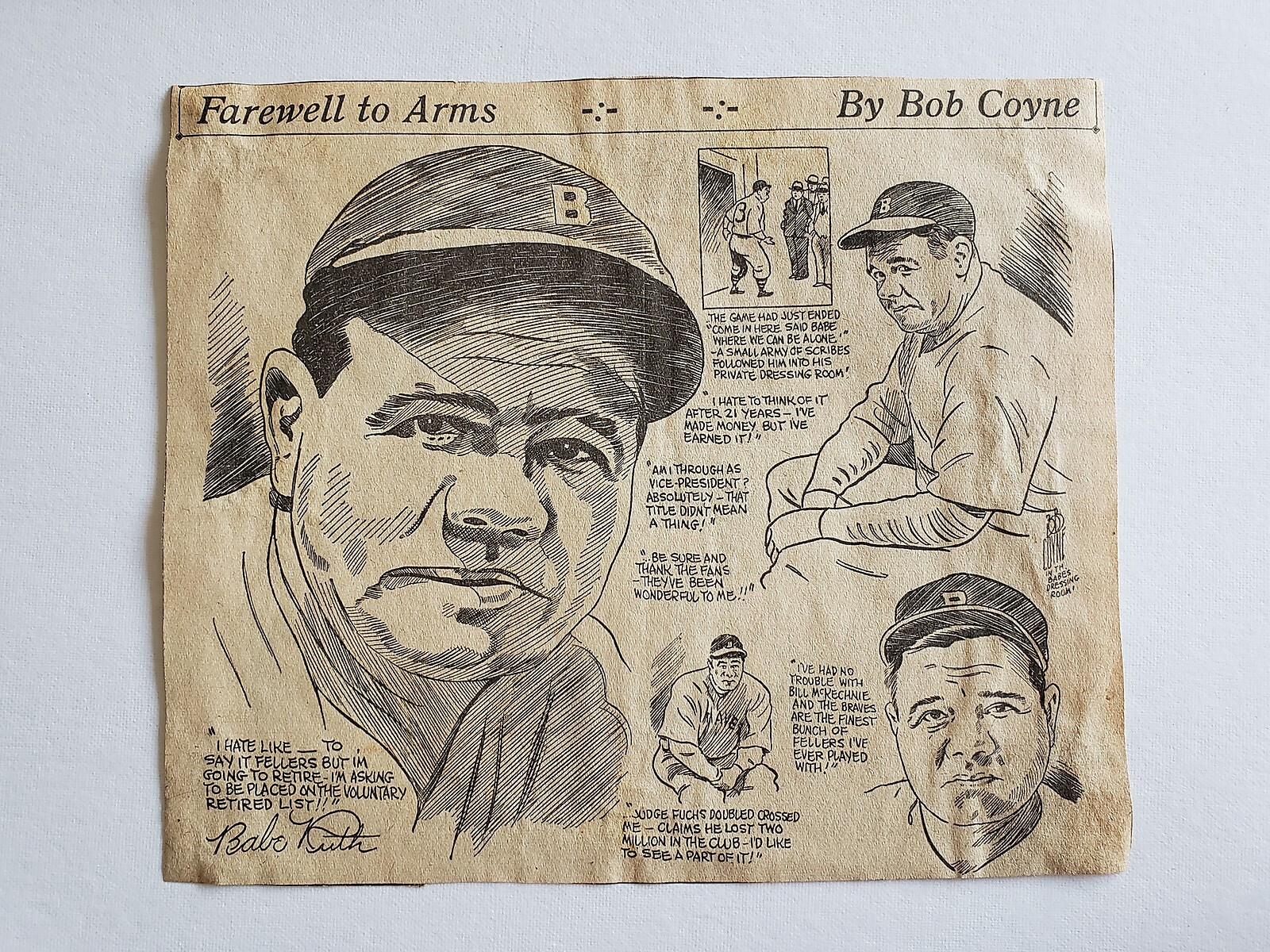 Babe Ruth Farewell to Arms Facsimile Autograph Edition 1934 Cartoon ...