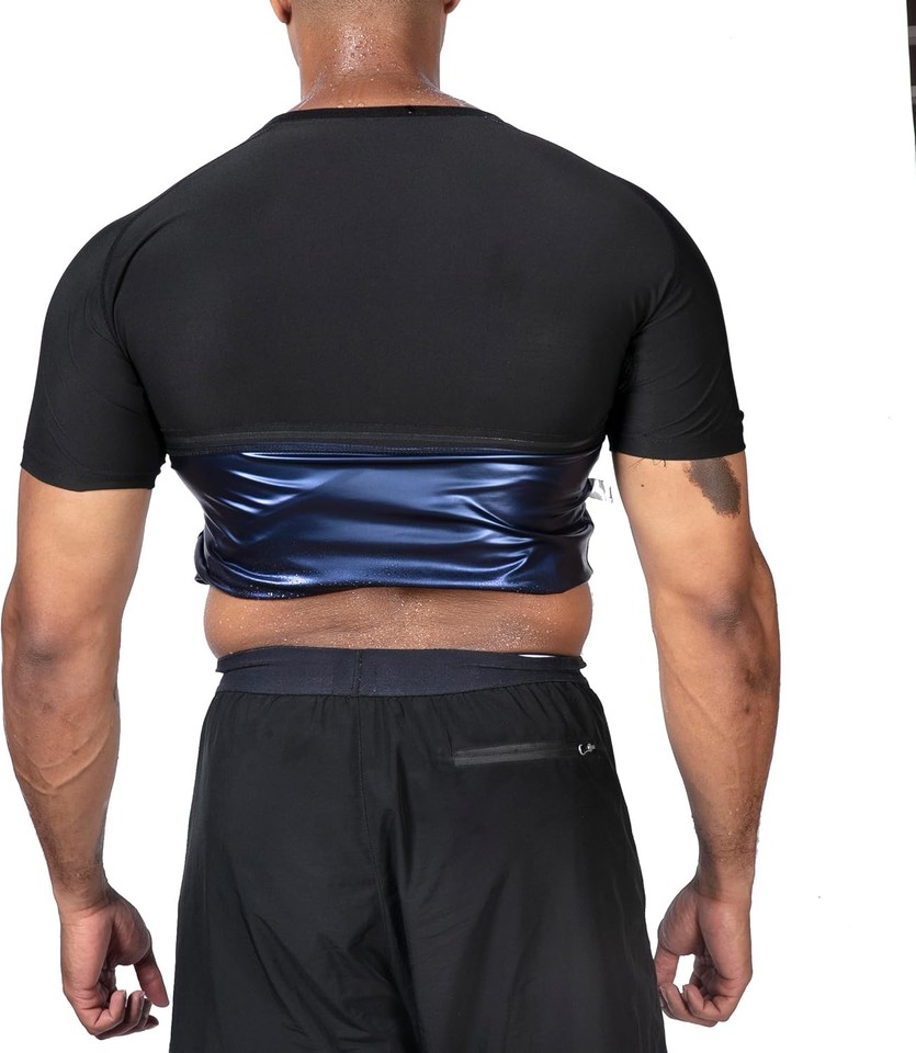 Mens Sauna Shirt Sweat Waist Trainer Shirt Heat Trapping Workout Gym ...