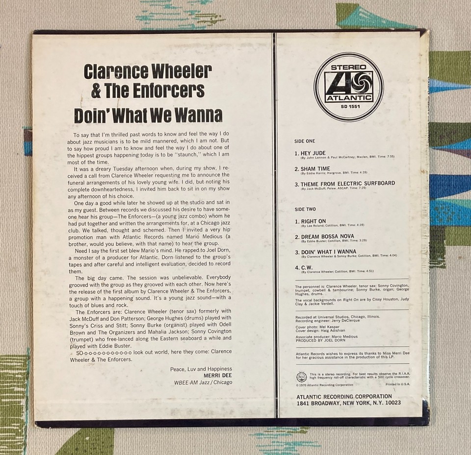 Clarence Wheeler & The Enforcers LP Doin' What we Wanna 1970 WL Promo ...