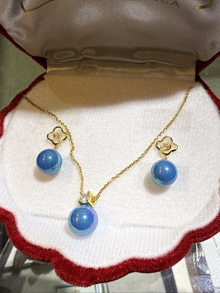 Majorca Blue Pearl Sterling Silver Necklace 8mm Pearls Dangling ...