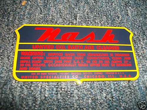 1952 53 54 1955 AMC NASH OIL BATH AIR CLEANER DECAL | eBay