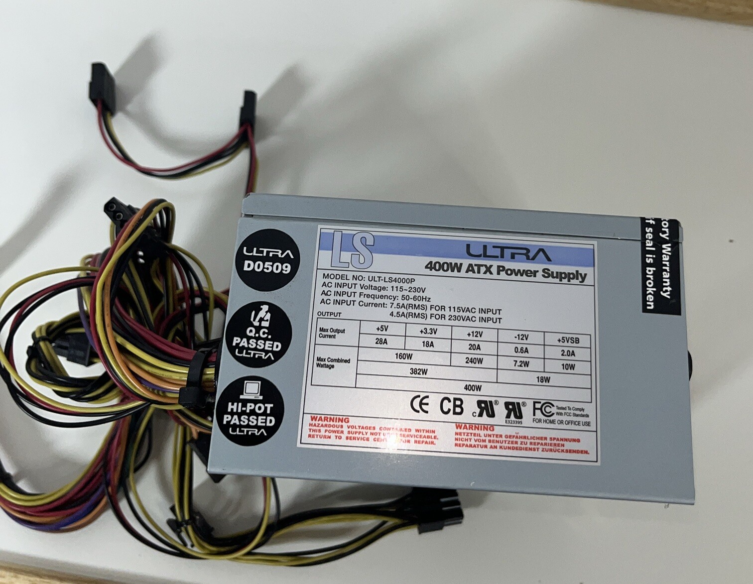 Lltra 400w Atx Power Supply Model#ult-ls4000p Voltage 115-230v ...