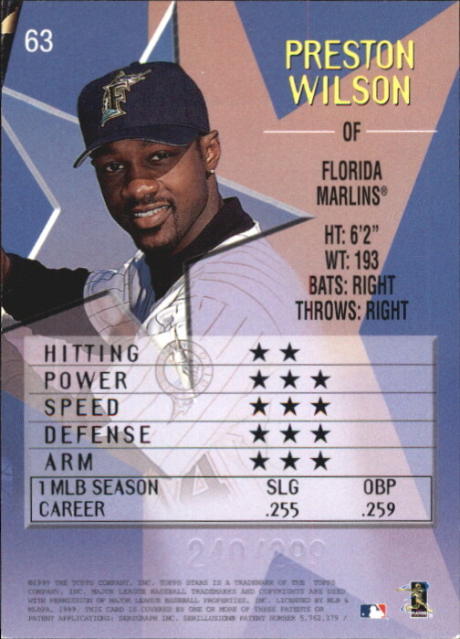 1999 Topps Stars Foil Florida Marlins Baseball Card #63 Preston Wilson ...