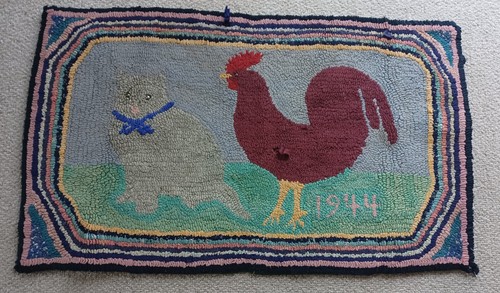 Dated 1944 Rooster and Cat Hooked Rug Berks County | eBay