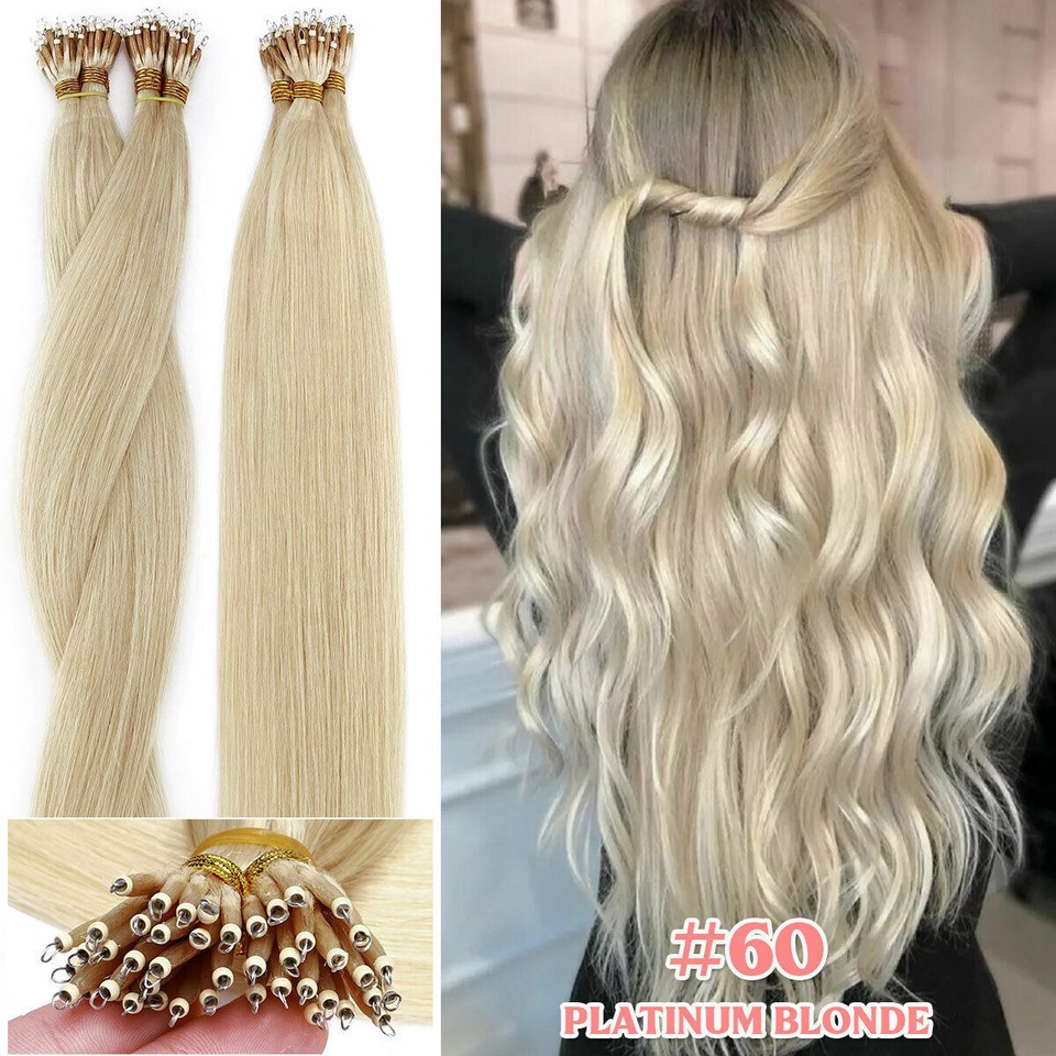 1G Nano Ring Beads Russian 100% Remy Human Hair Extensions Micro Loop ...
