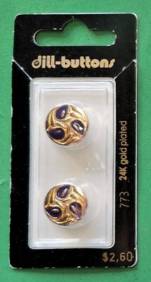2pc Dill-Buttons of America 773 24K Gold Plated Size 5/8" (15mm) Blue ...