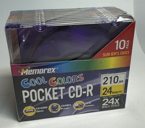 Memorex Pocket CD-R 10 Pack NEW 210MB 24m 24x Cool Color Discs & Jewel ...