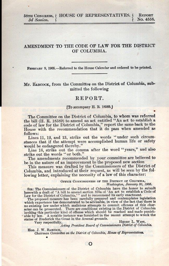 58th Congress,3d Session- House of Rep.-Cmte on Dist. of Col. 2/9/1905 ...