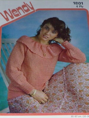 Original Wendy Knitting Pattern Lady's 4Ply Patterned Sweater with Collar 1801 | eBay UK