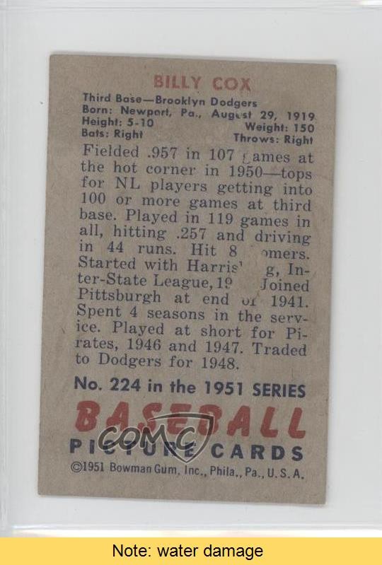 1951 Bowman Billy Cox #224 READ 0ls | eBay